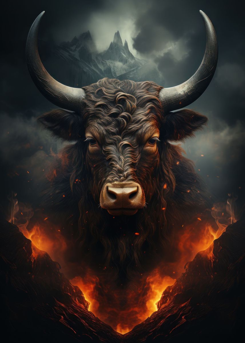 'Bull' Poster, picture, metal print, paint by Volodymyr Burdiak | Displate