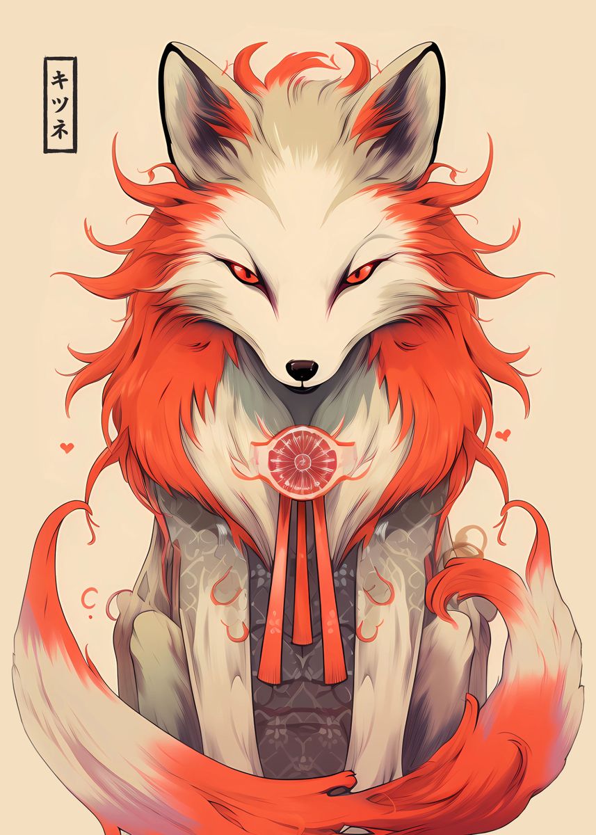 'Vintage Japanese Fox Art' Poster by Walton Rafae | Displate