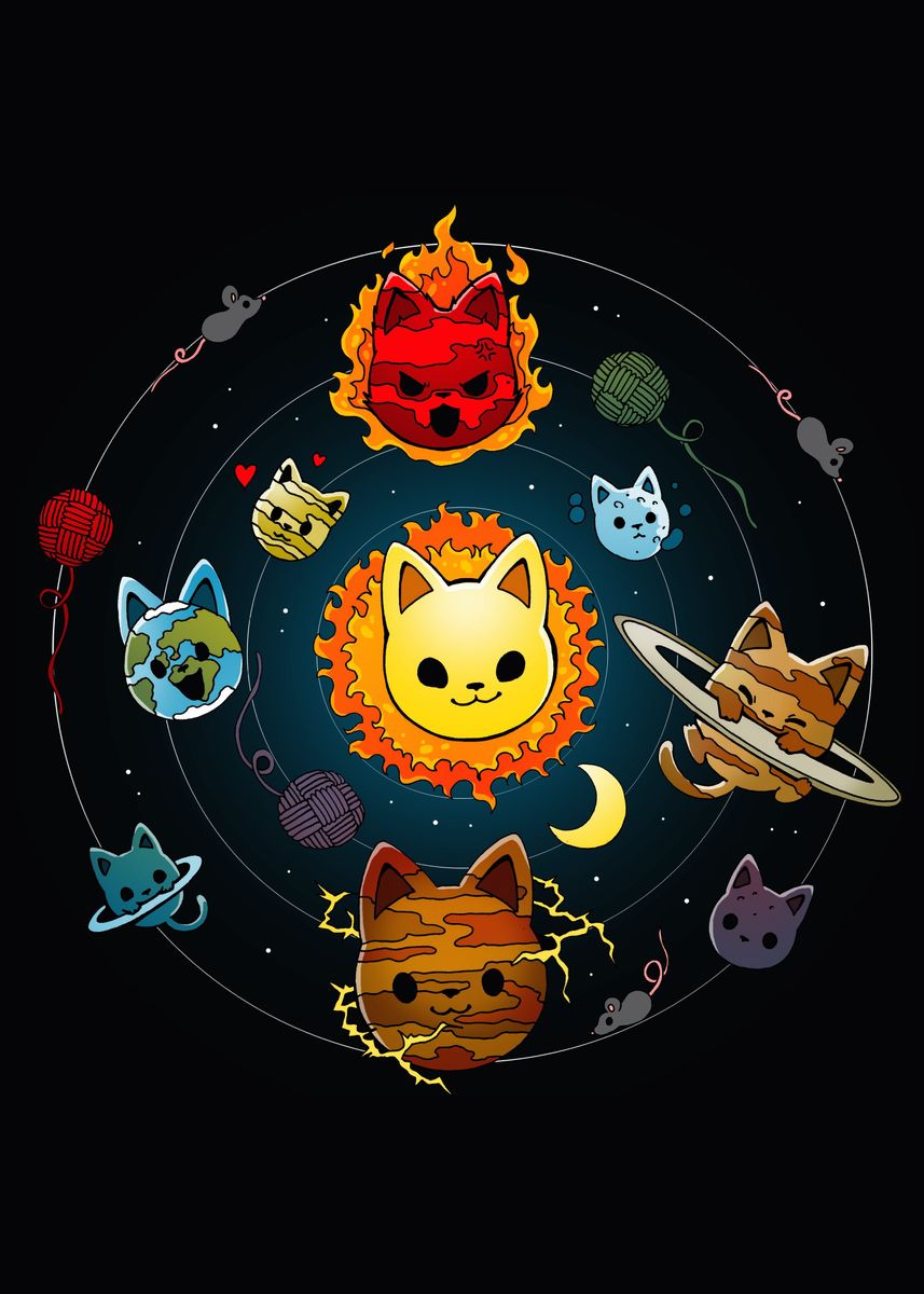 'Cat solar System' Poster, picture, metal print, paint by Valentina ...