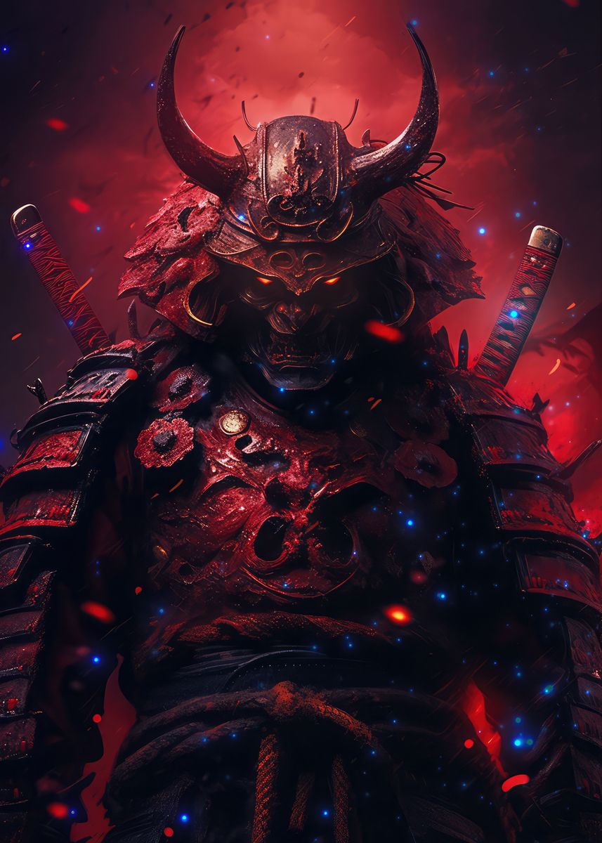 'Red samurai' Poster, picture, metal print, paint by Xi Designs | Displate