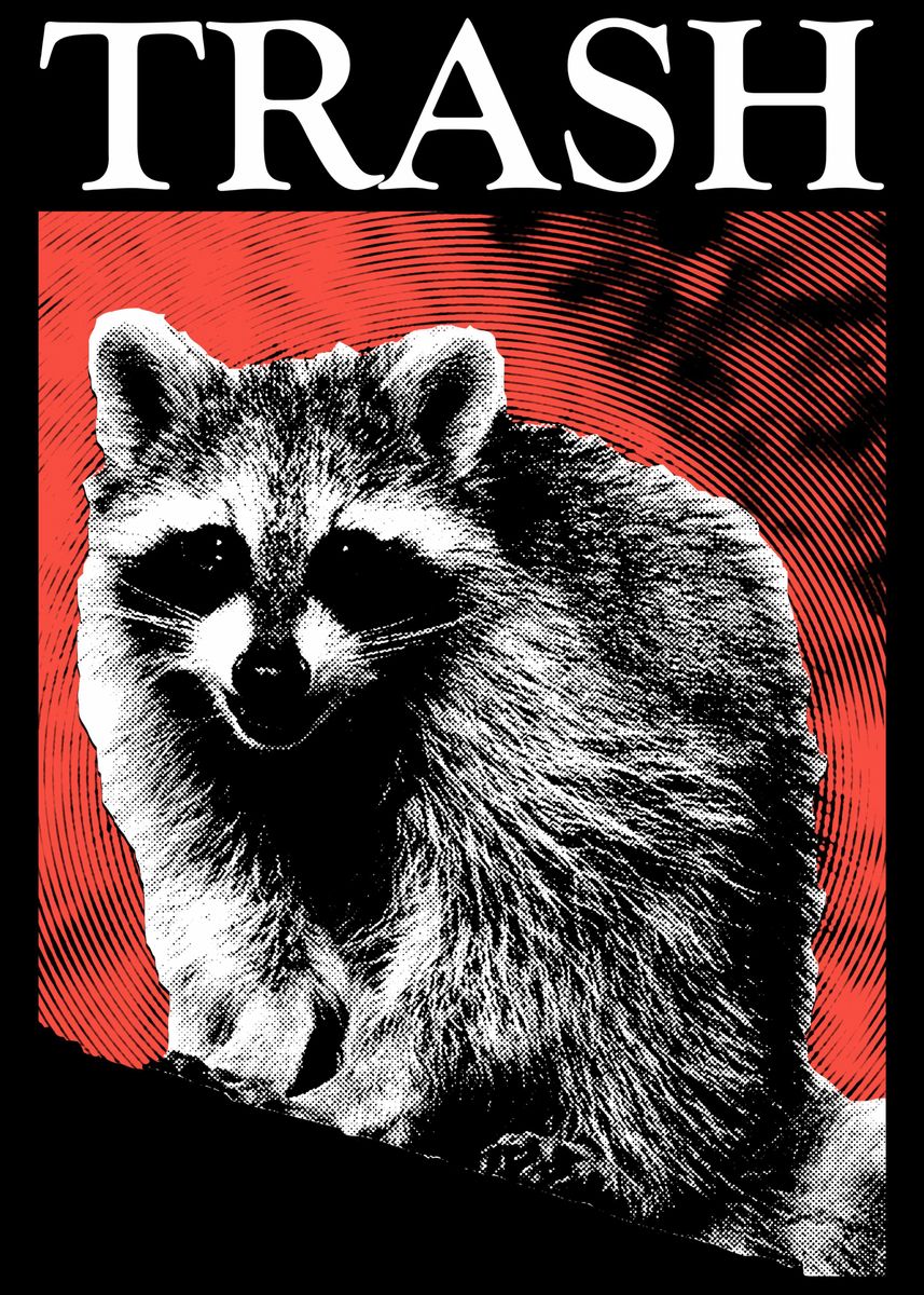 'Vintage Red Trash Raccoon' Poster, picture, metal print, paint by John ...