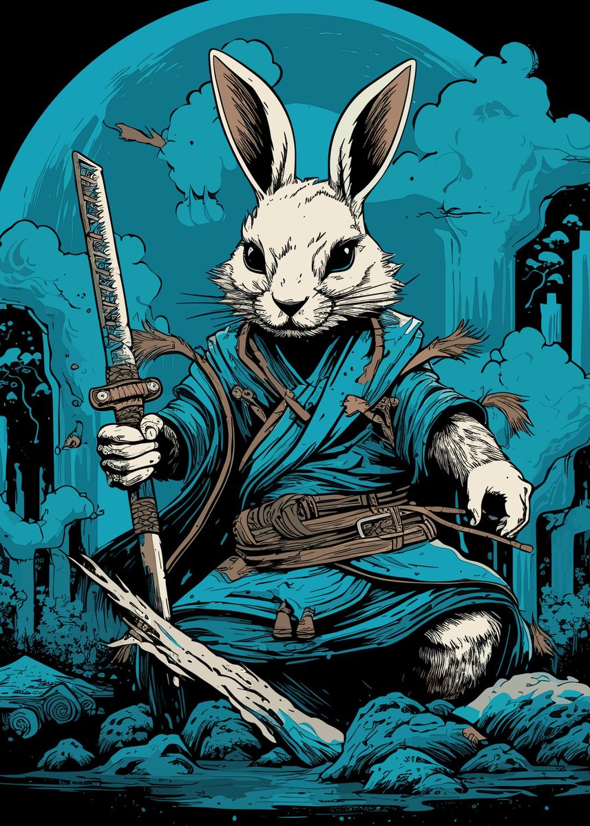 'samurai rabbit japan' Poster, picture, metal print, paint by Chay ...