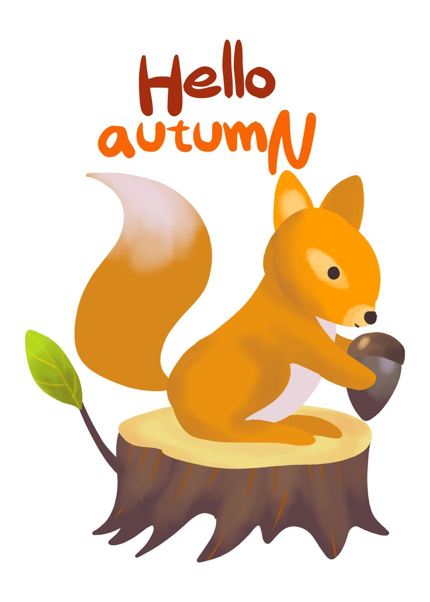 'Hello Squirrels' Poster, picture, metal print, paint by Tovu Yovi Darmawan | Displate