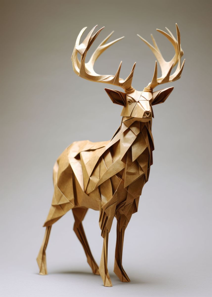 'Origami of Deer' Poster, picture, metal print, paint by Frank Hirschle ...