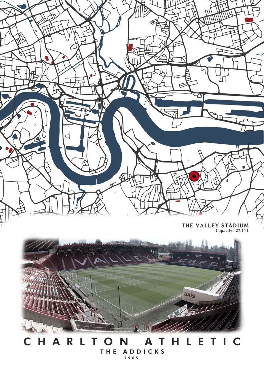 'Charlton Athletic The Vall' Poster, picture, metal print, paint by ...