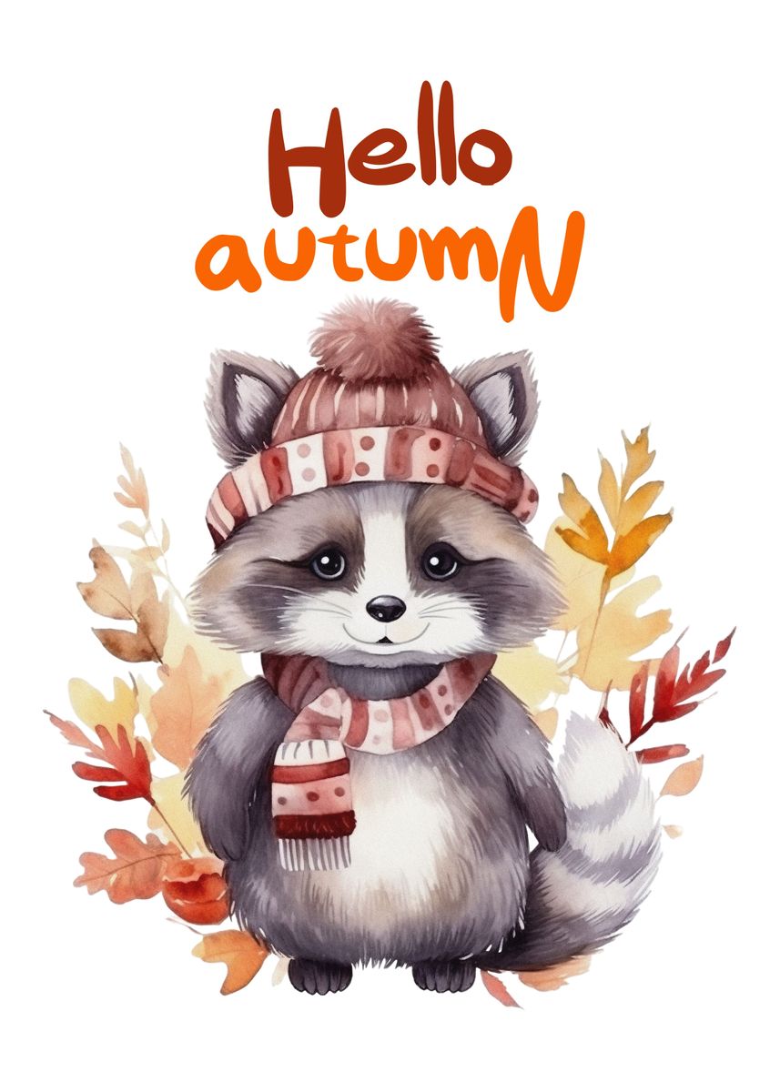 'Hello Raccoons' Poster, picture, metal print, paint by Tovu Yovi Darmawan | Displate