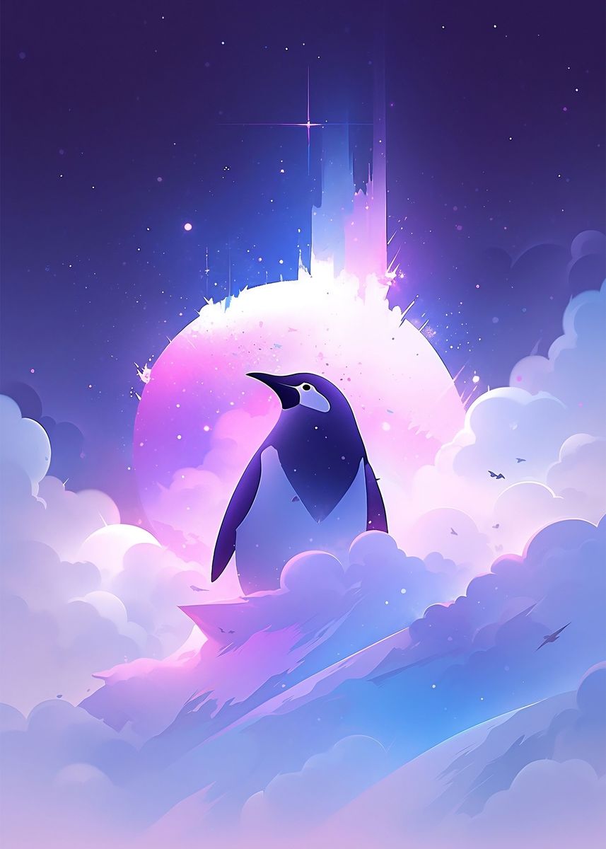 'Galaxy Penguin No1' Poster, picture, metal print, paint by ...