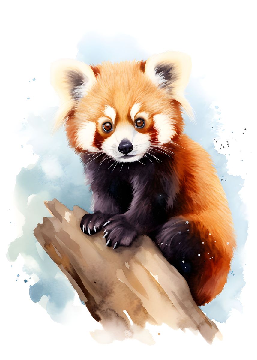 'Red Panda Watercolor' Poster, picture, metal print, paint by ...