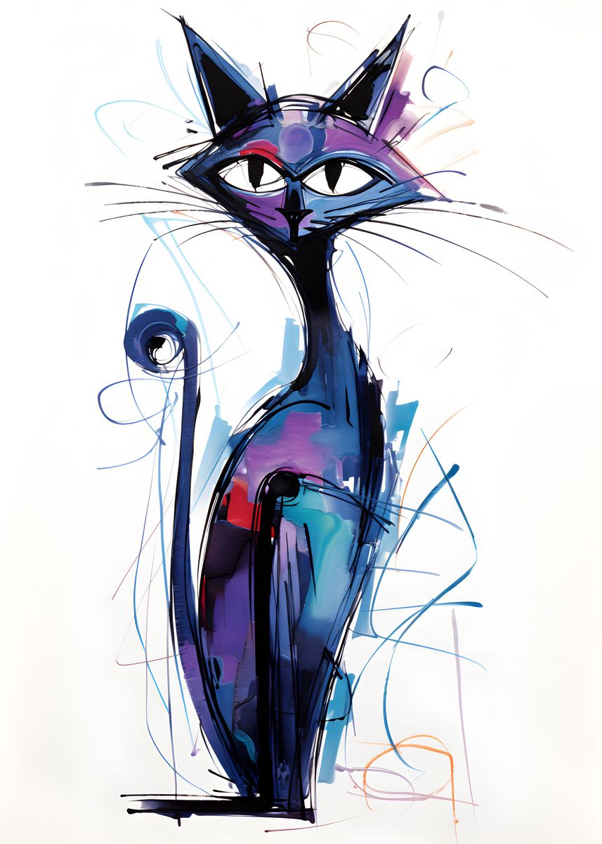 'Thin Tall Cat Illustration' Poster, picture, metal print, paint by ...