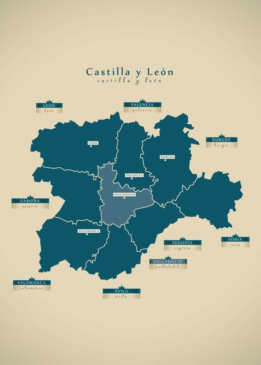 'Castilla y Leon Map' Poster, picture, metal print, paint by Ingo ...