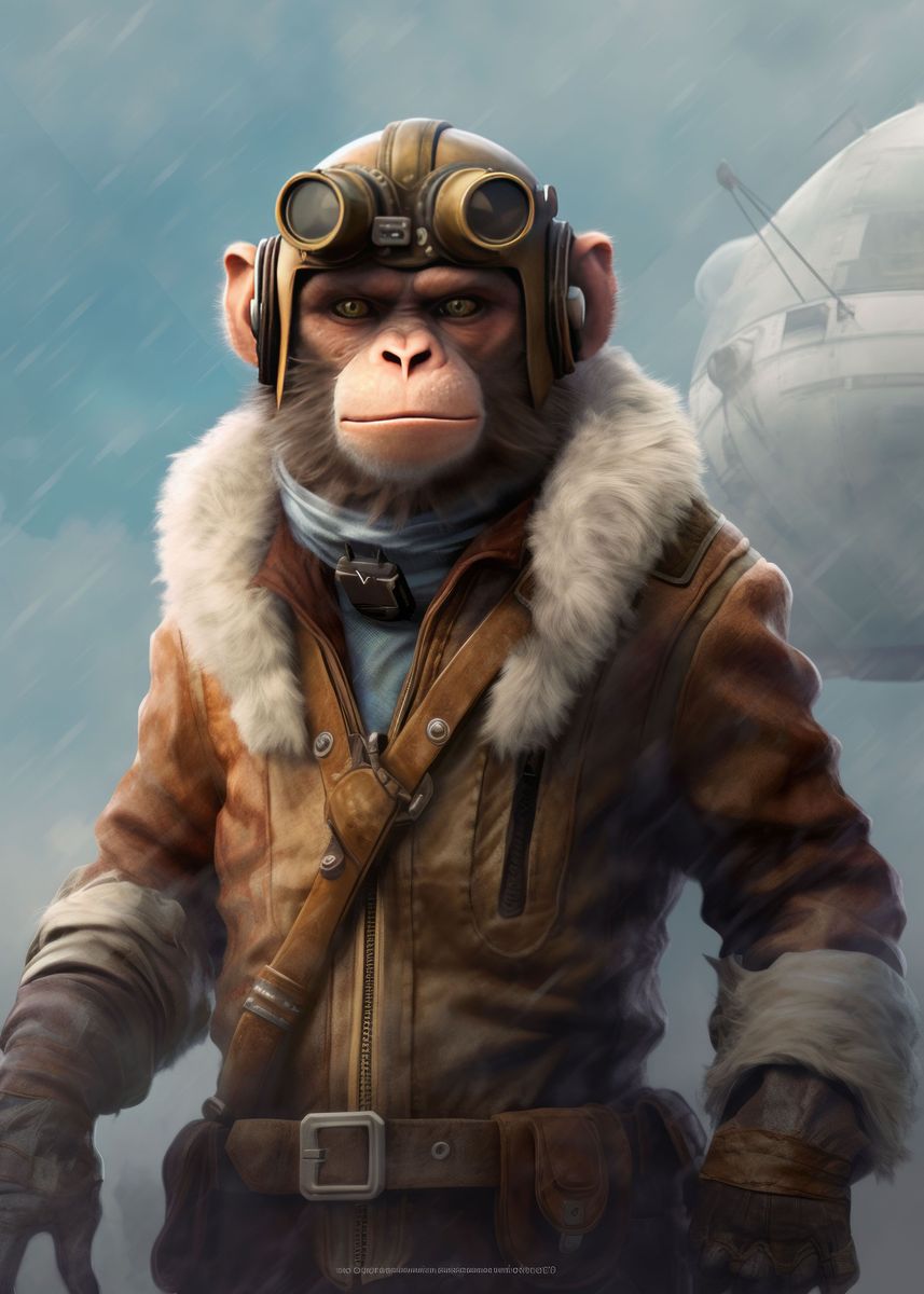 'Monkey as a Pilot' Poster, picture, metal print, paint by Frank ...