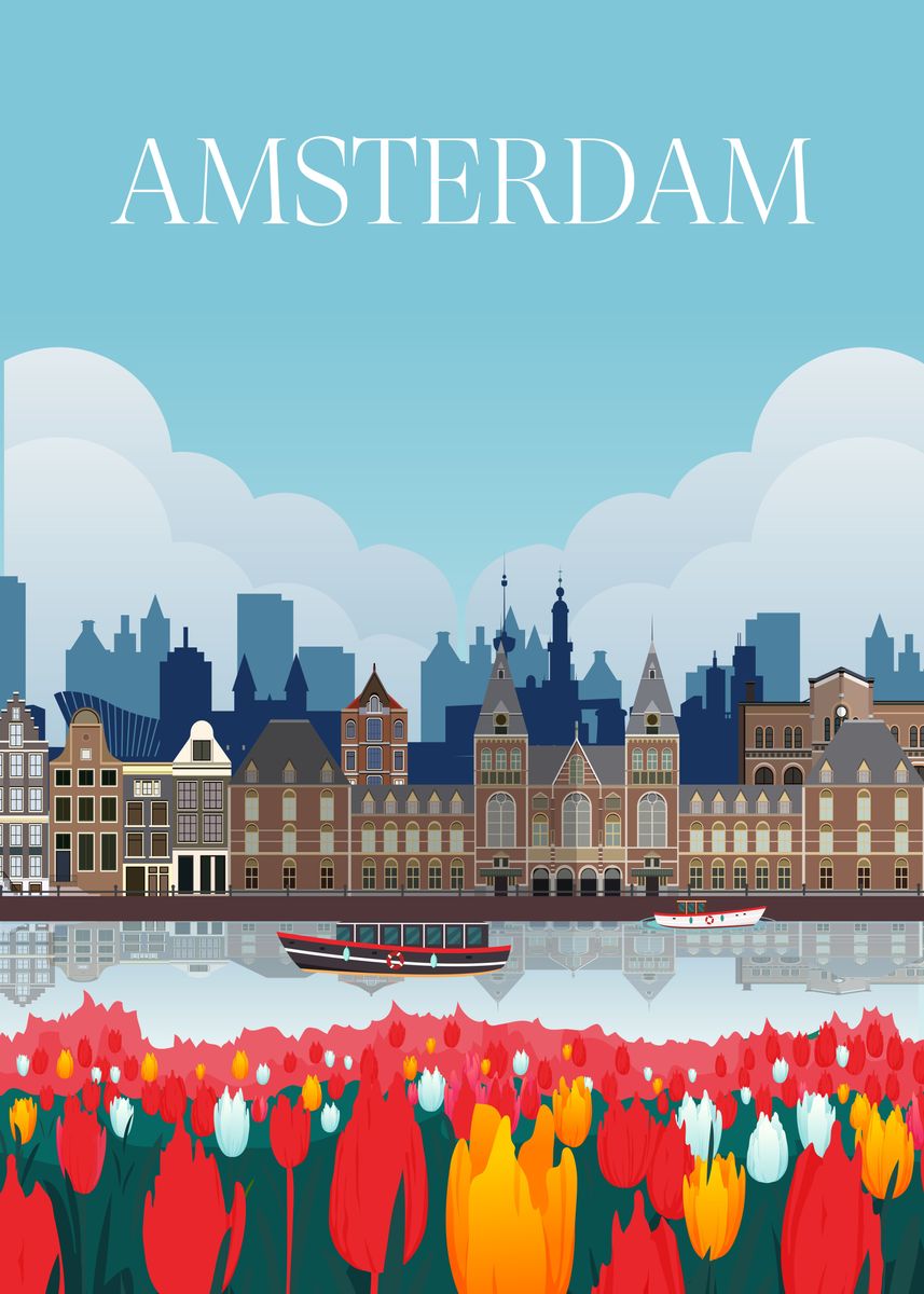'Amsterdam' Poster, picture, metal print, paint by Caravan Studio | Displate