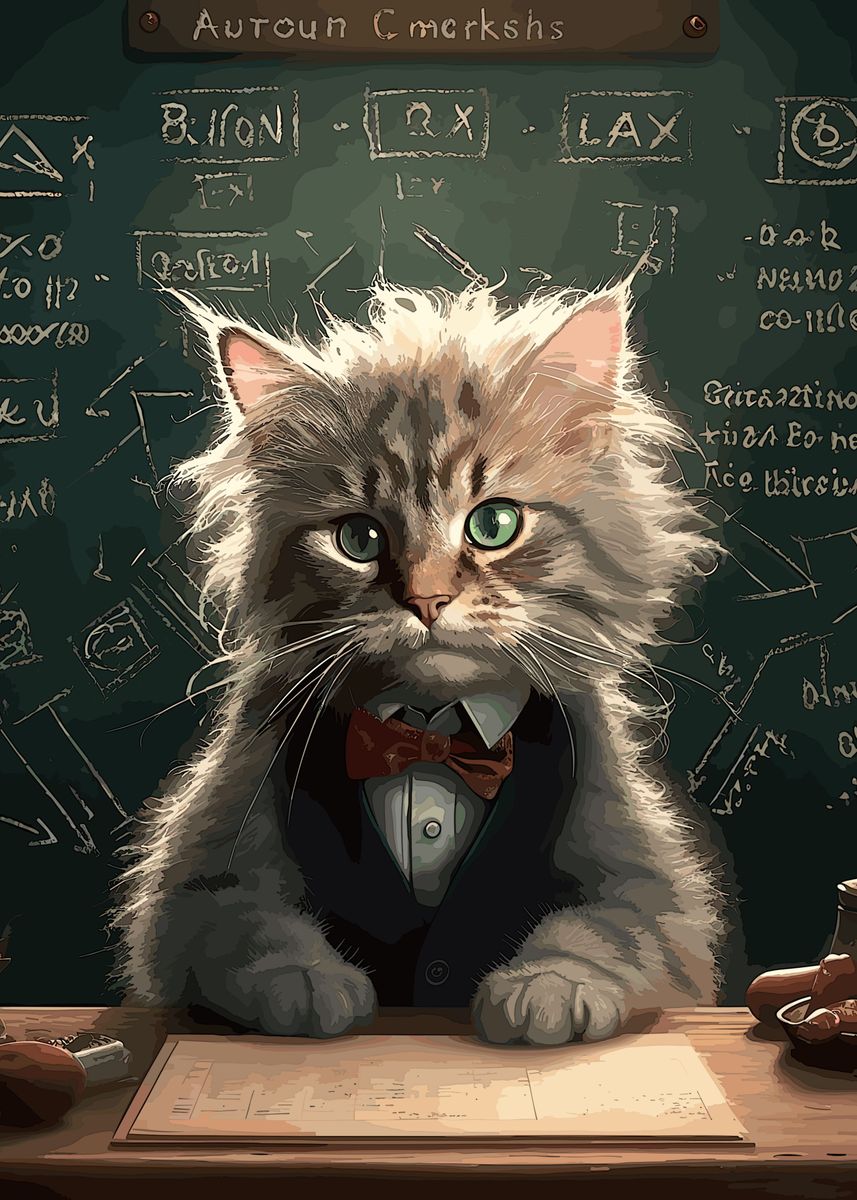 'cat math cute animal' Poster, picture, metal print, paint by Martyn ...