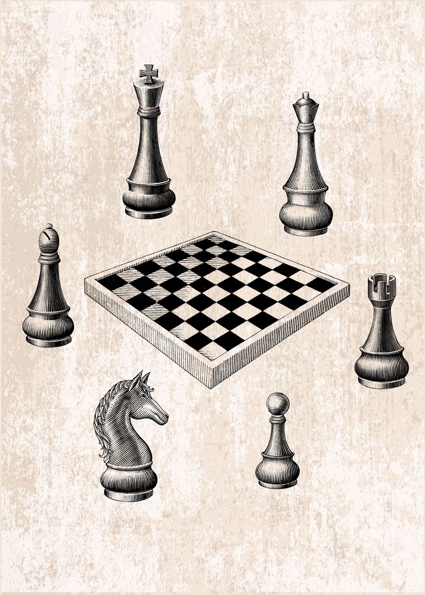 'Chess Board vintage style' Poster, picture, metal print, paint by ...
