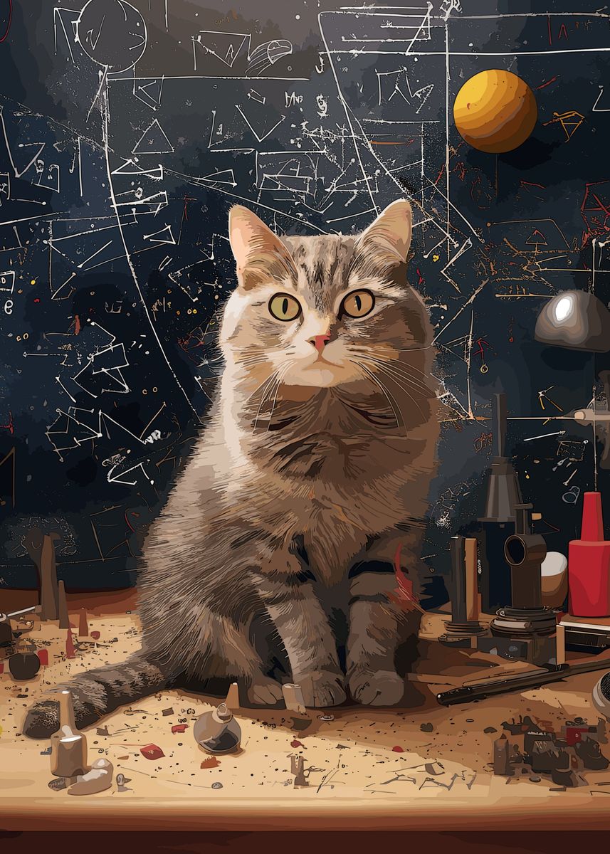 'cat math cute animal' Poster, picture, metal print, paint by Martyn ...