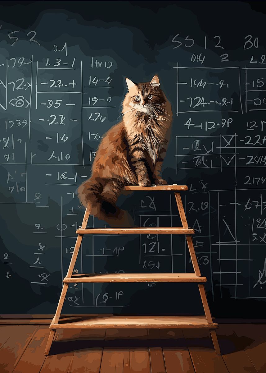 'cat math cute animal' Poster, picture, metal print, paint by Martyn ...
