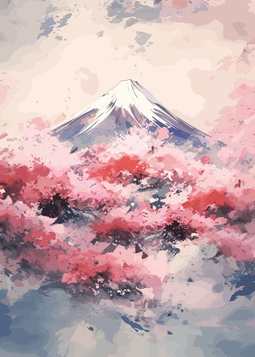 'Fuji Sakura Oil Painting' Poster, picture, metal print, paint by ...