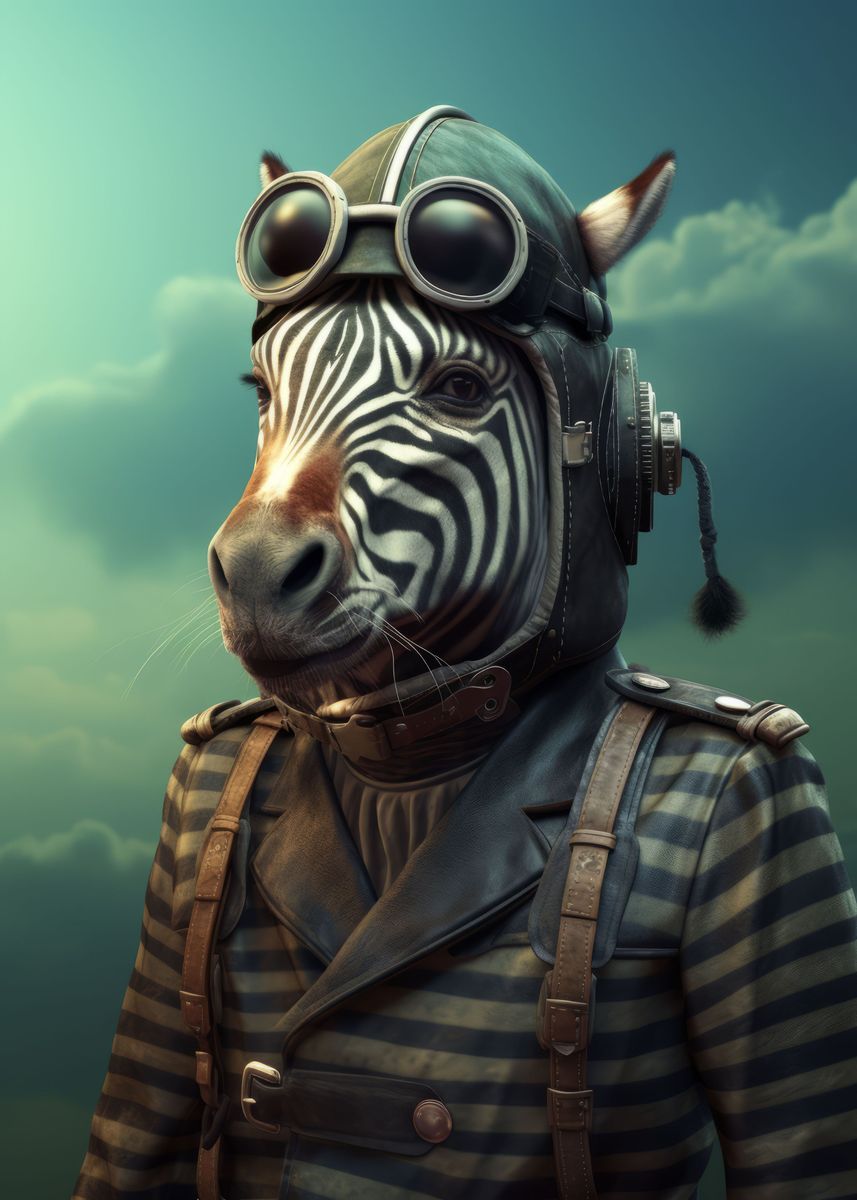 'Zebra as a Pilot' Poster, picture, metal print, paint by Frank ...