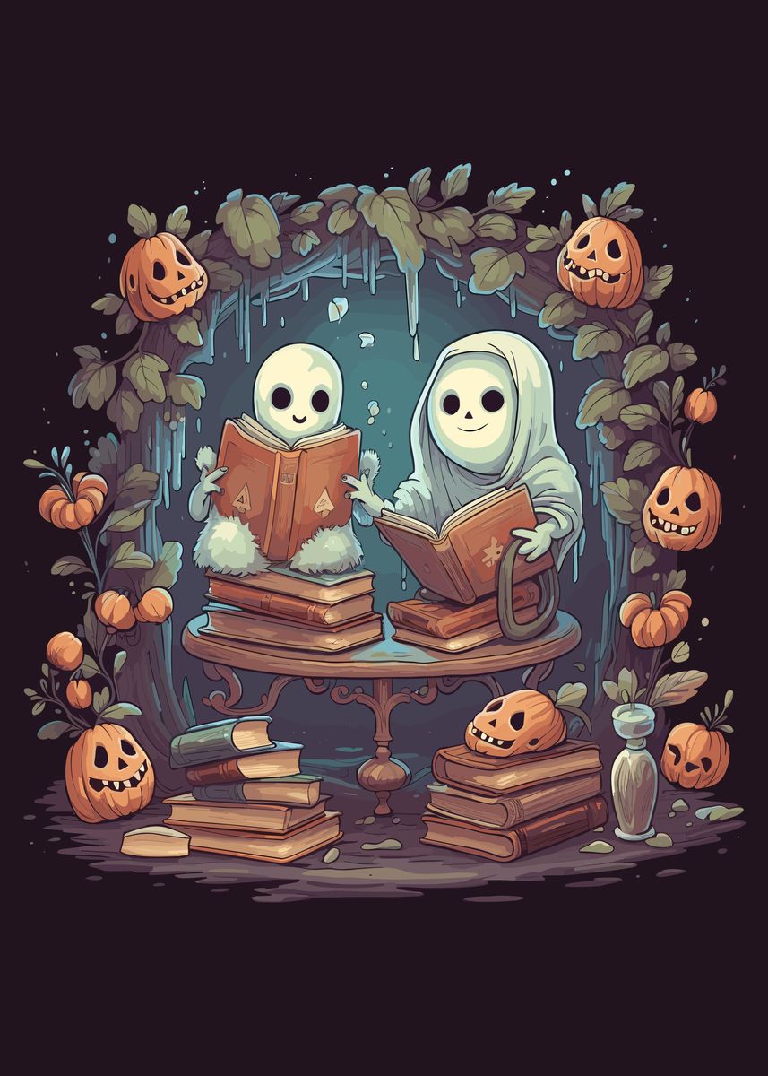 'Cute Ghosts Reading Books' Poster, picture, metal print, paint by ...