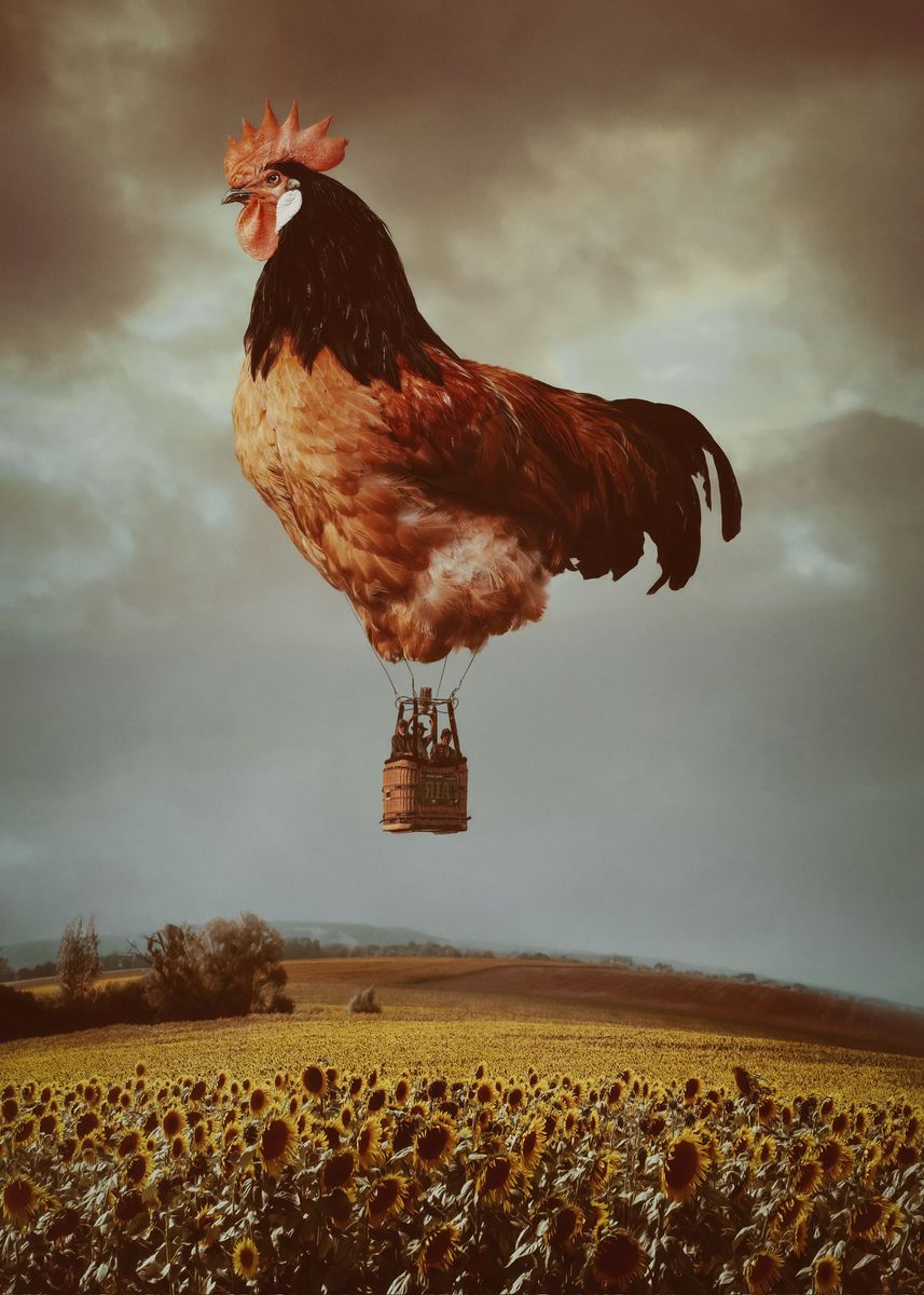 'Chicken Balloon Flight' Poster by Sarah Burge | Displate
