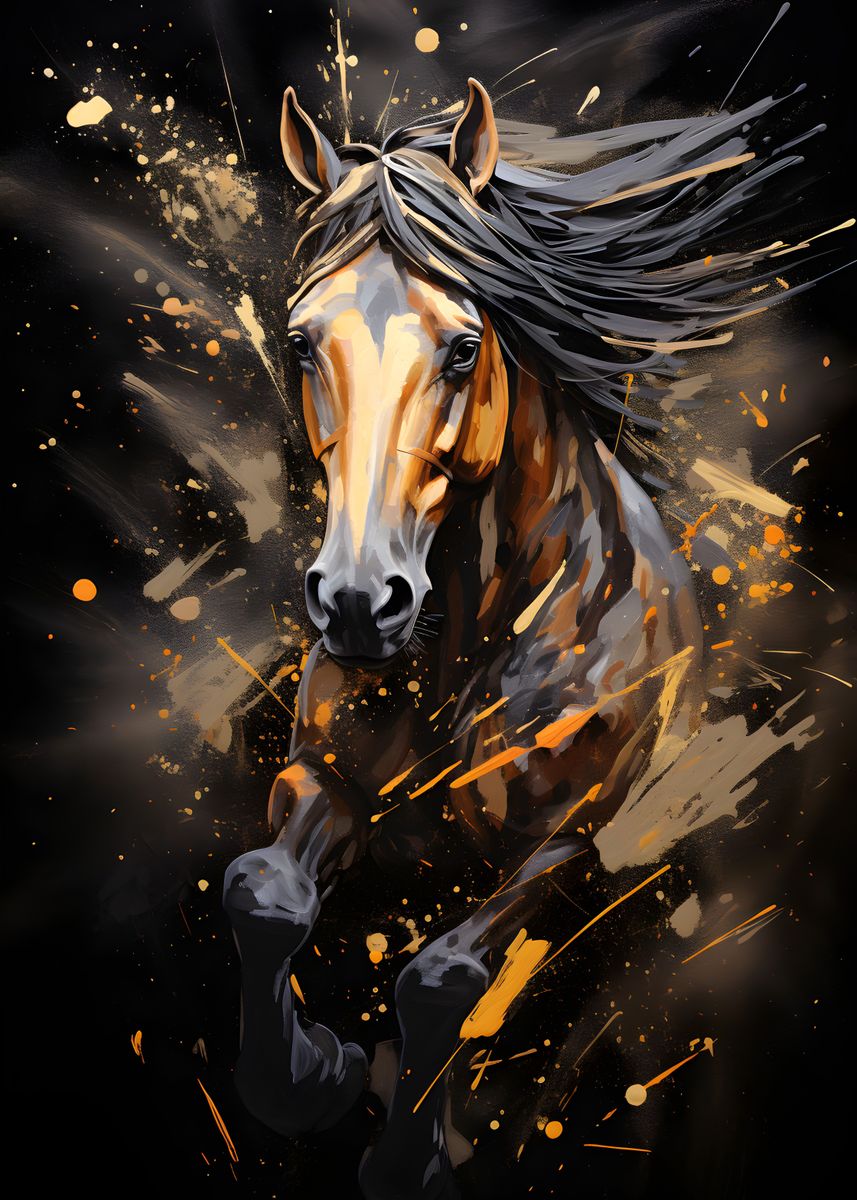'Galloping Gold Horse' Poster, picture, metal print, paint by Chris ...