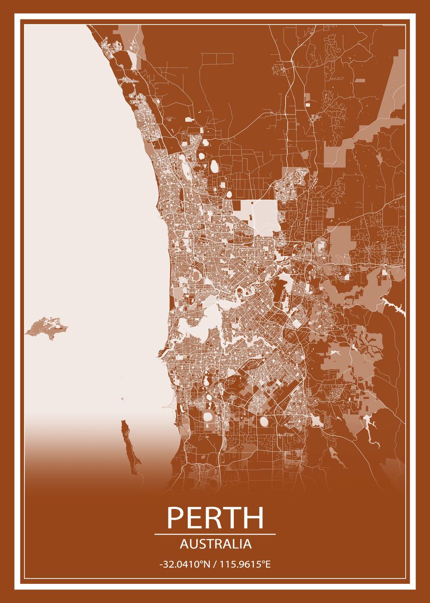 'Perth Brown and White Map' Poster, picture, metal print, paint by Wall ...