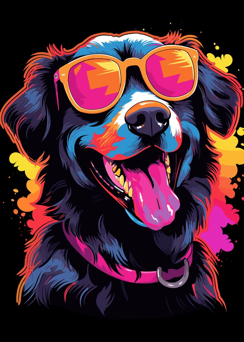 'Dog Cute Colorful' Poster, picture, metal print, paint by Ted Ramsey ...