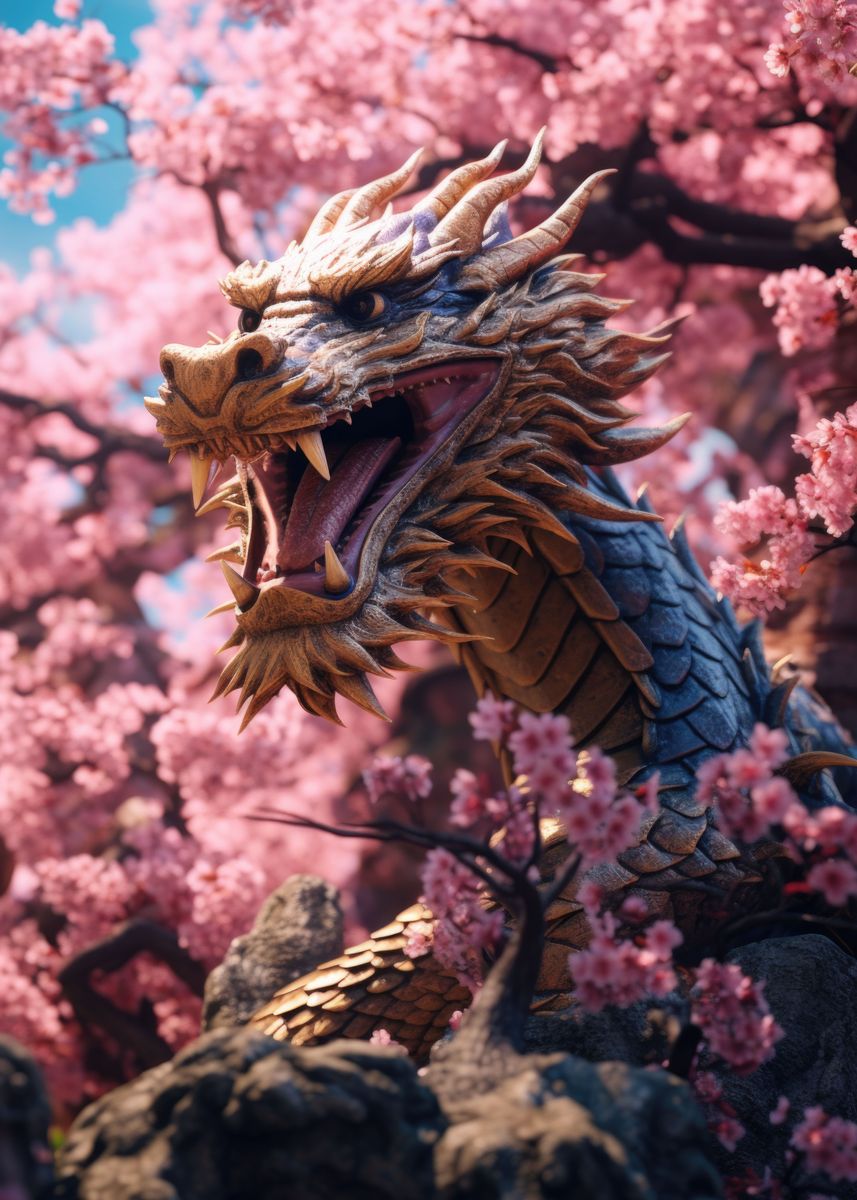 'Cherry Blossom Dragon 2' Poster by Stylianos Karagiannis | Displate