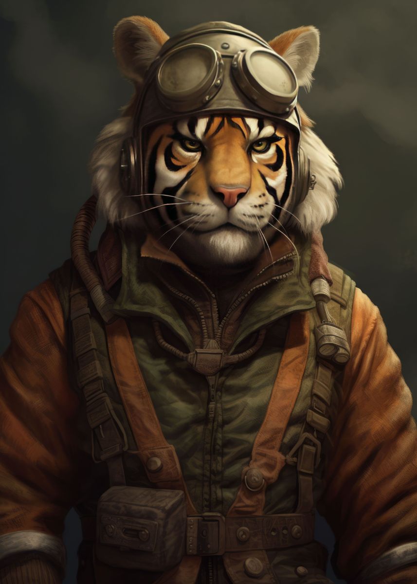 'Tiger as a Pilot' Poster, picture, metal print, paint by Frank ...