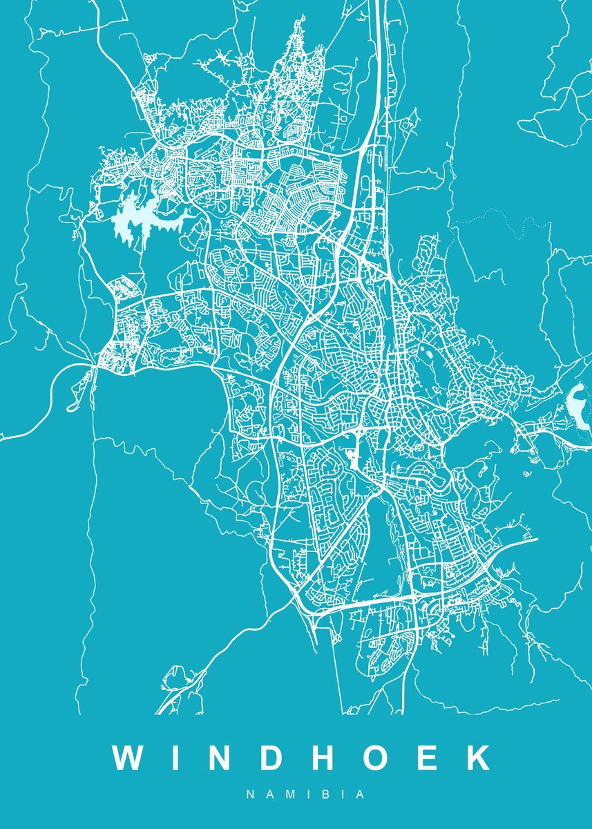 'MAP WINDHOEK NAMIBIA' Poster, picture, metal print, paint by UrbanMaps ...
