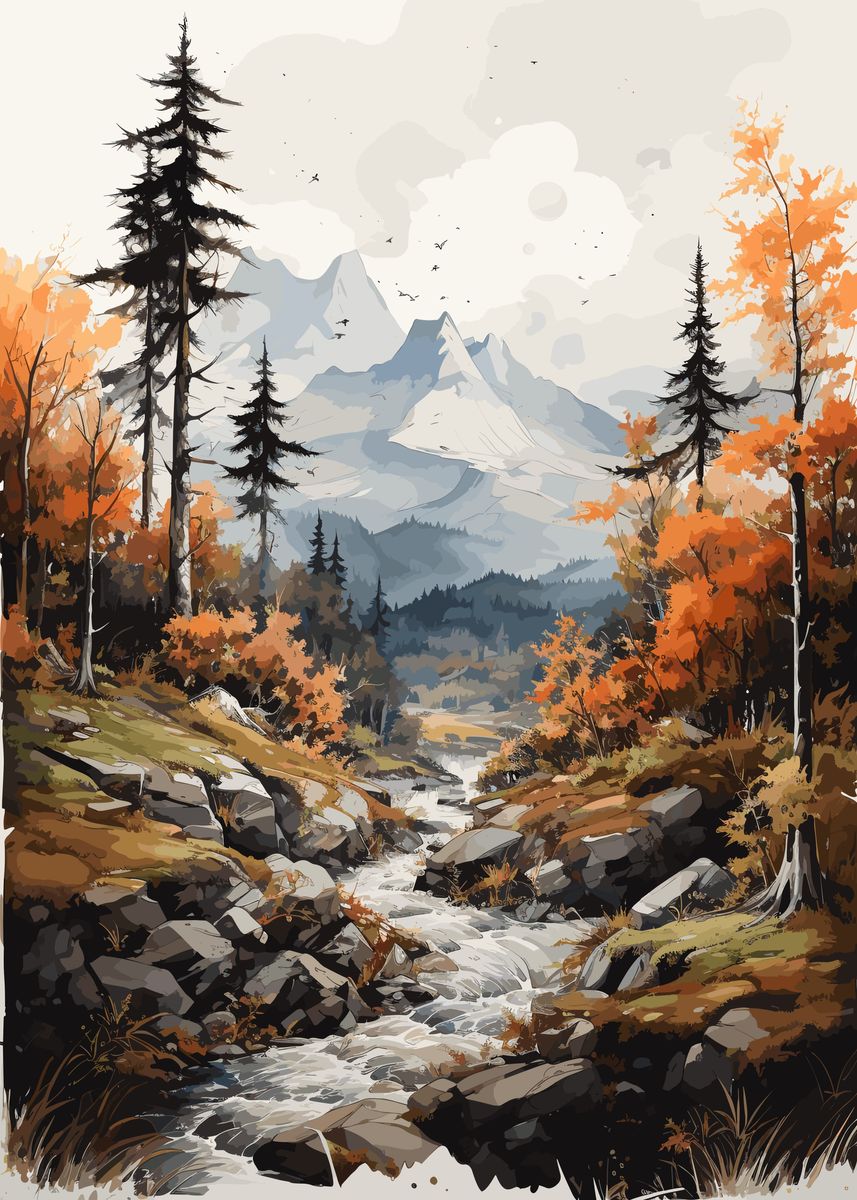 'Mountain Landscape' Poster, picture, metal print, paint by Violet ...