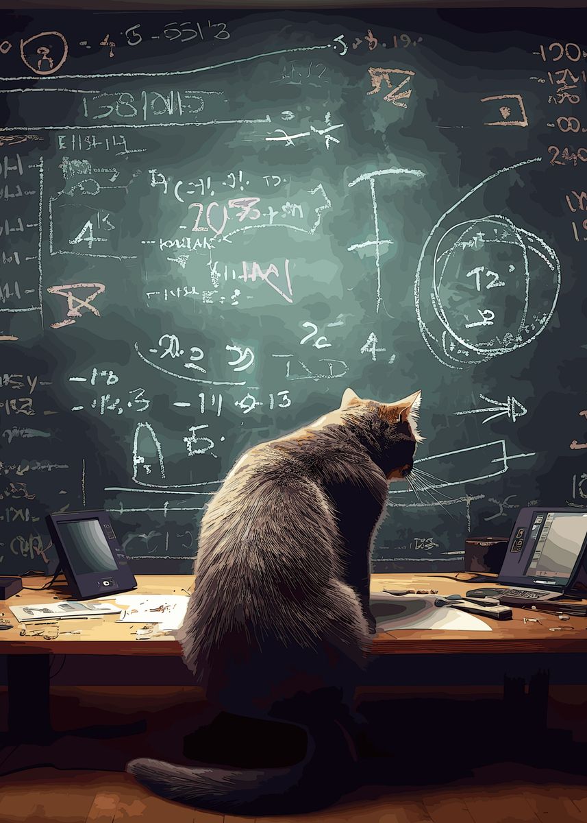 'cat math cute animal' Poster, picture, metal print, paint by Martyn ...