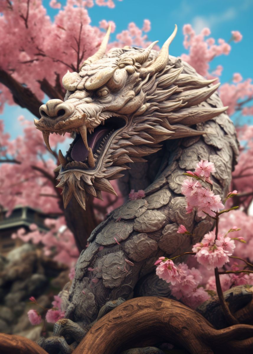 'Cherry Blossom Dragon 3' Poster, picture, metal print, paint by ...