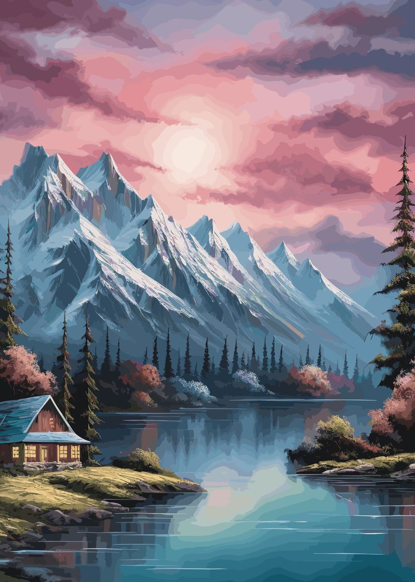 'Mountain Landscape' Poster, picture, metal print, paint by Violet ...