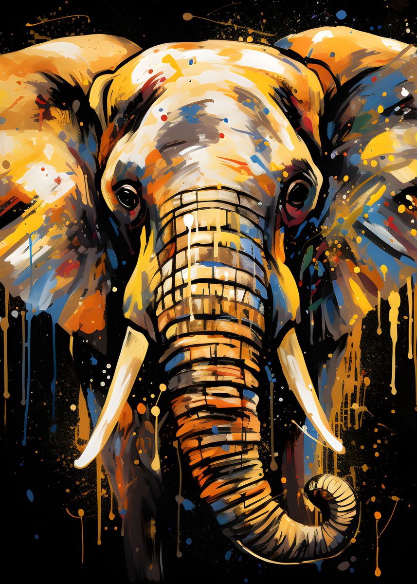 'Vibrant Gold Elephant' Poster, picture, metal print, paint by Chris ...