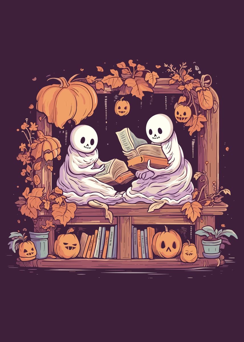 'Cute Ghosts Reading Books' Poster by MICHELLE RHOADS | Displate
