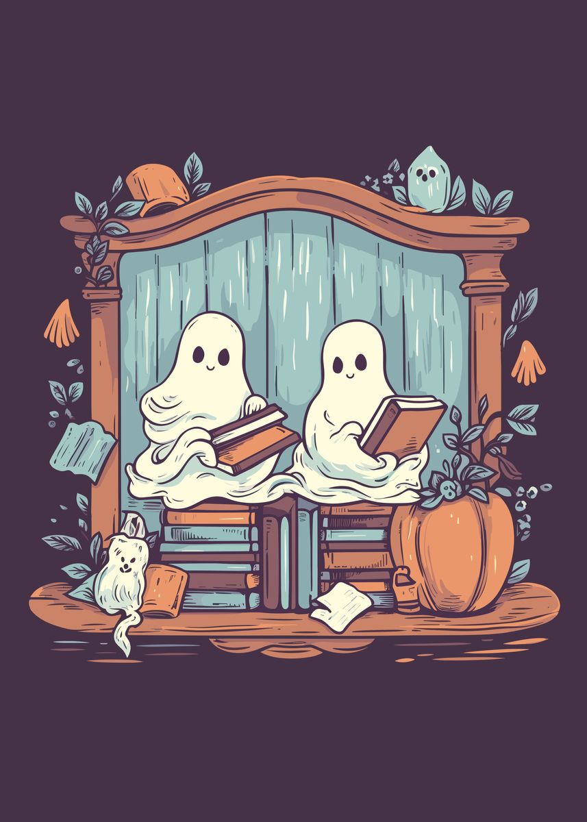 'Cute Ghosts Reading Books' Poster, picture, metal print, paint by ...