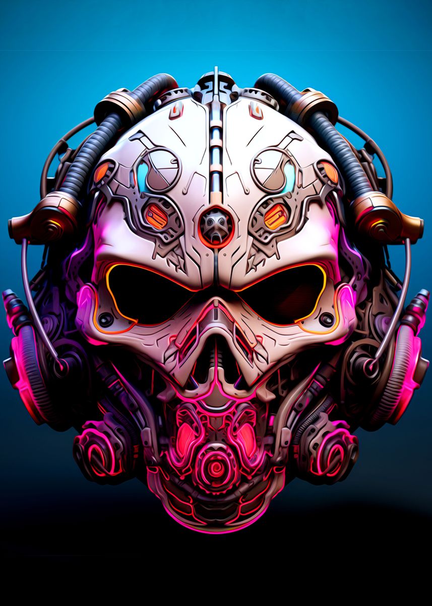 'Robot Skull' Poster, picture, metal print, paint by Hita Ando | Displate