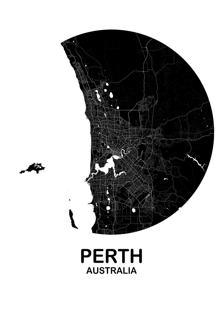 'Perth Circular Black Map' Poster, picture, metal print, paint by Wall ...