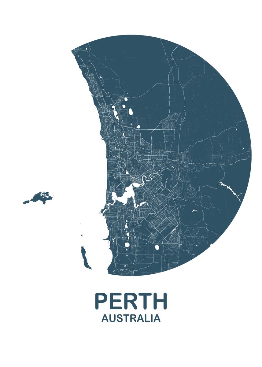 'Perth Circular Blue Map' Poster, picture, metal print, paint by Wall ...