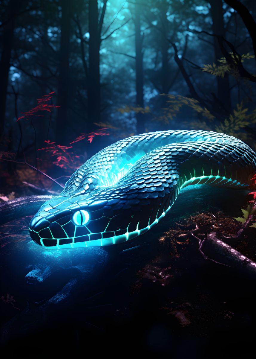 'Bioluminescent Snake' Poster, picture, metal print, paint by SuperNova ...