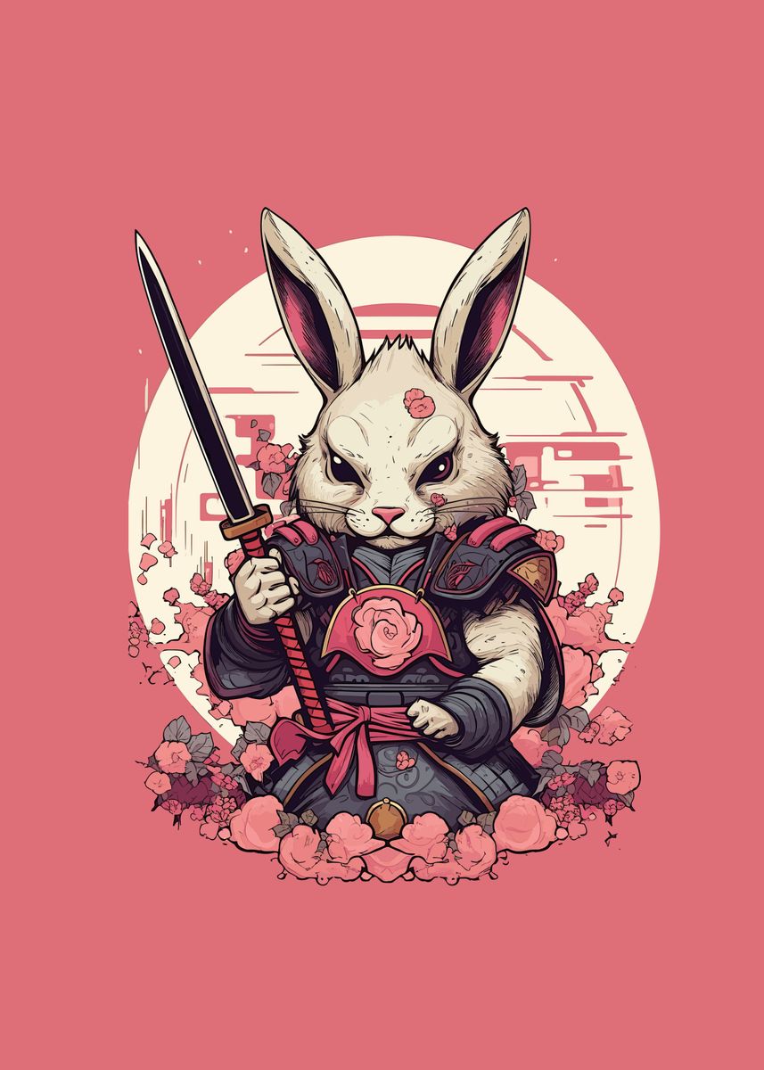 'samurai rabbit japan' Poster, picture, metal print, paint by Chay ...