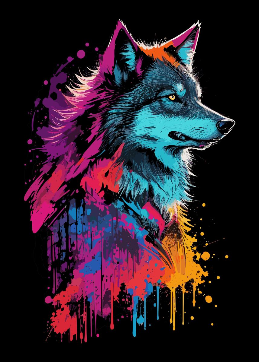 'Wolf Head Graffiti' Poster, picture, metal print, paint by Muhammad Najmi | Displate