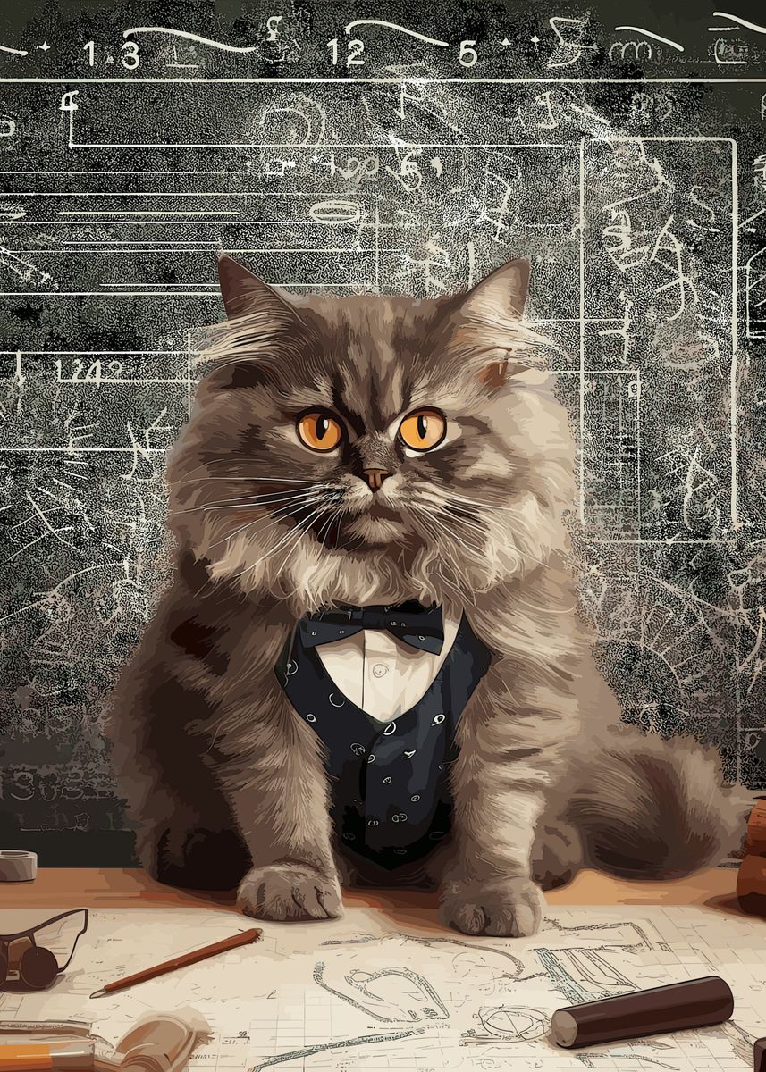 'cat math cute animal' Poster, picture, metal print, paint by Martyn ...