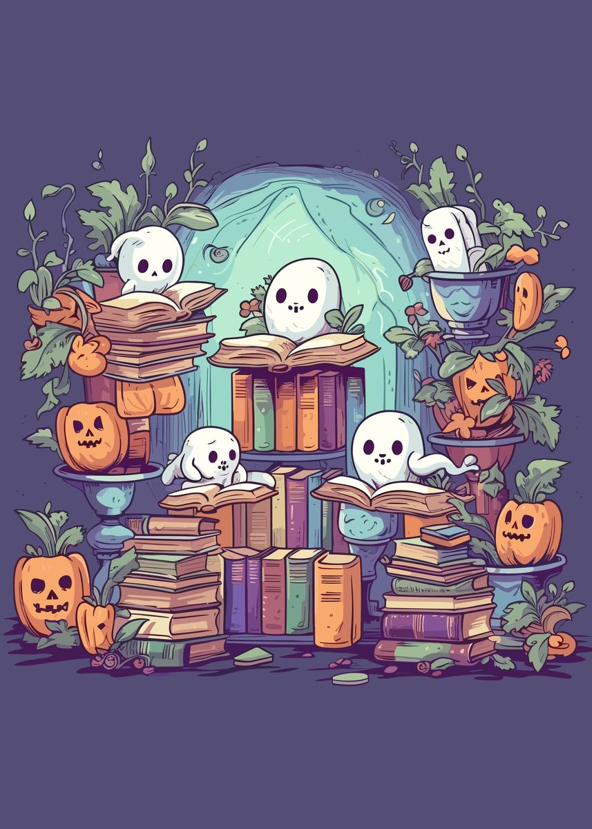 'Cute Ghosts Reading Books' Poster, picture, metal print, paint by ...
