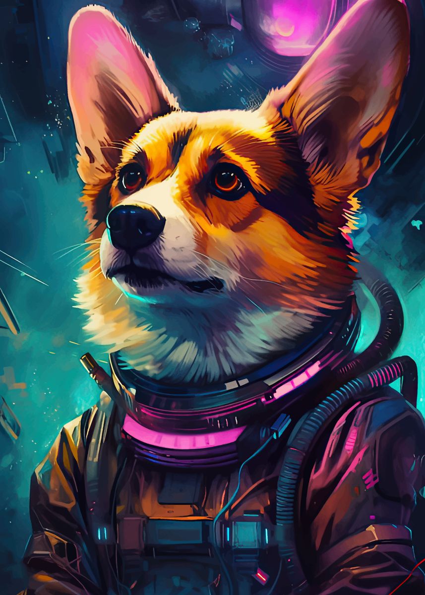 'Astronaut corgi galaxy' Poster, picture, metal print, paint by ZLIZ ...
