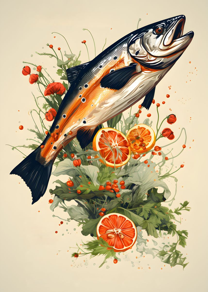 'Vintage Salmon' Poster, picture, metal print, paint by Chris Nolan ...