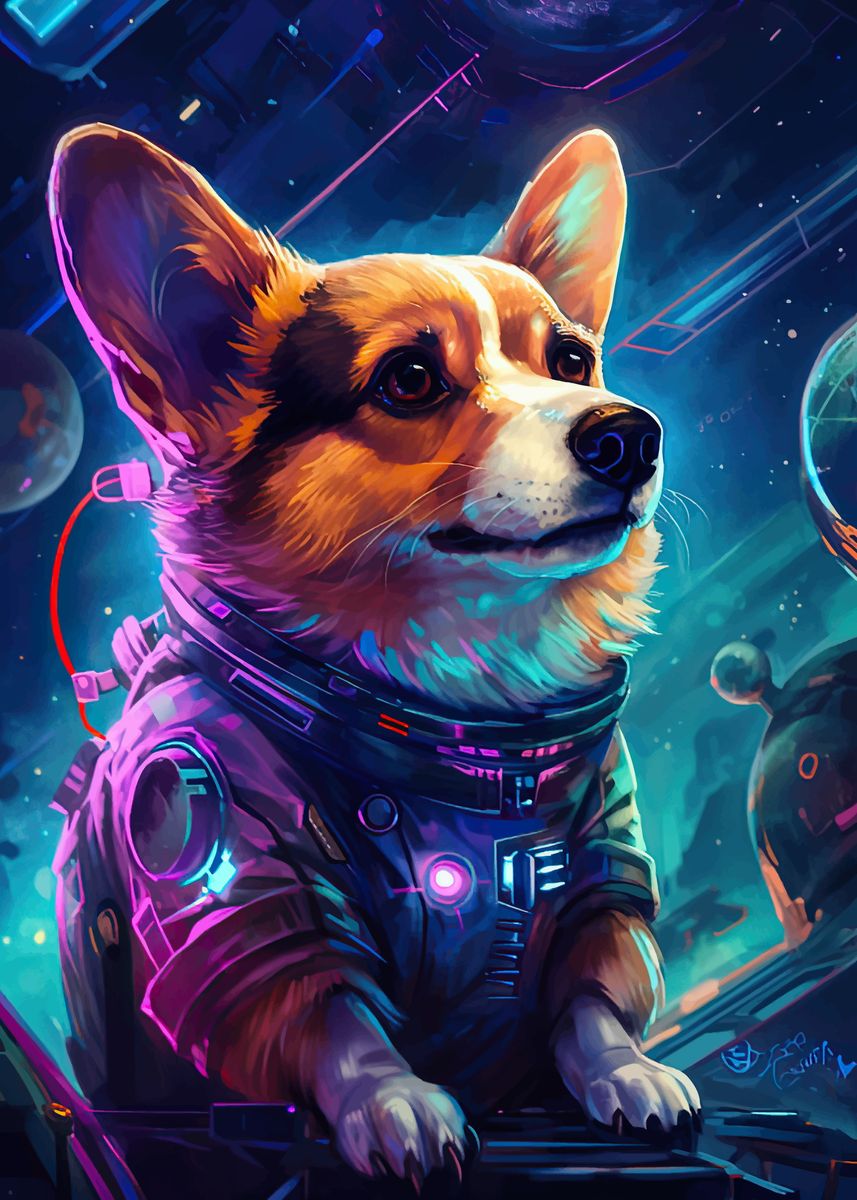 'Corgi Explores the galaxy' Poster, picture, metal print, paint by r ...