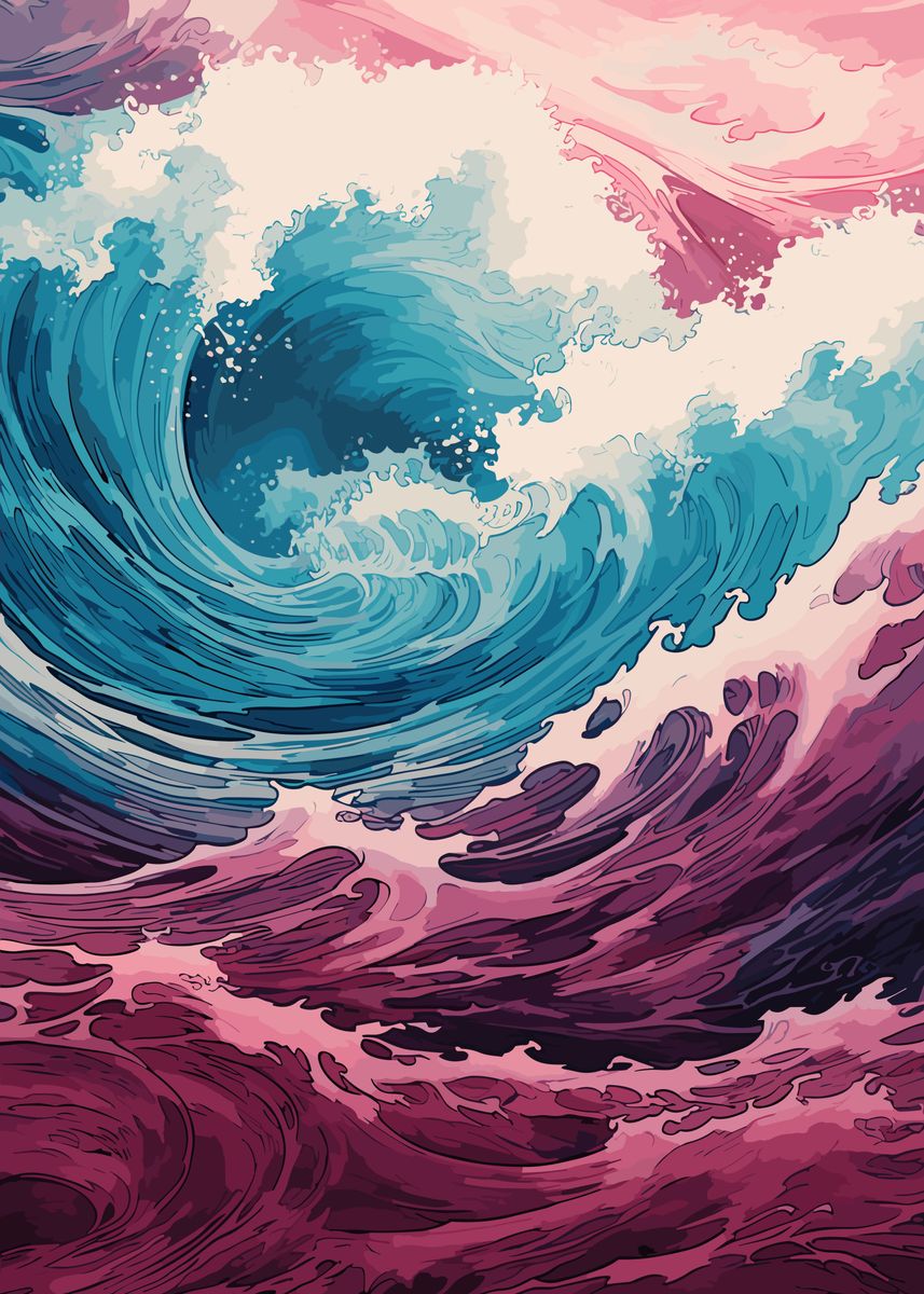 'Blue and Pink Wave Poster' Poster, picture, metal print, paint by Mark ...