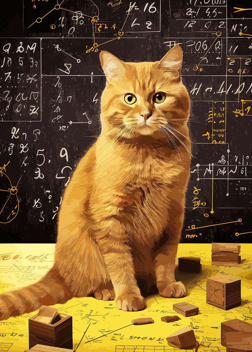 'cat math cute animal' Poster, picture, metal print, paint by Martyn ...